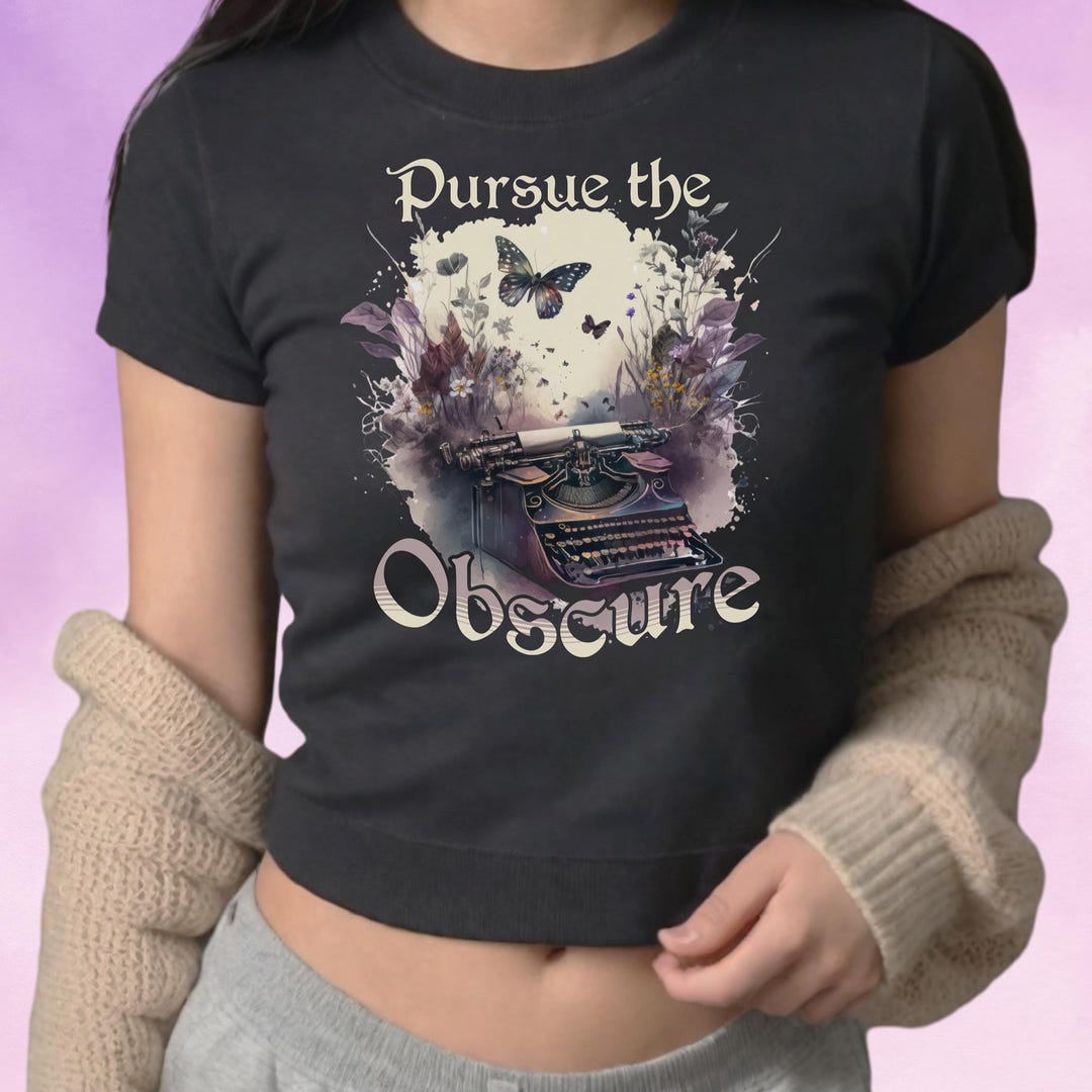 Dark Academia Aesthetic Baby Tee With Typewriter & Butterfly Art ...