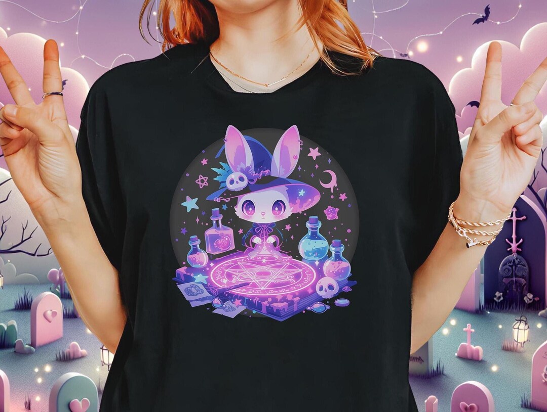 Pastel Goth Witchcore T-shirt, Cute Magical Bunny Tee, Kawaii Witchy ...