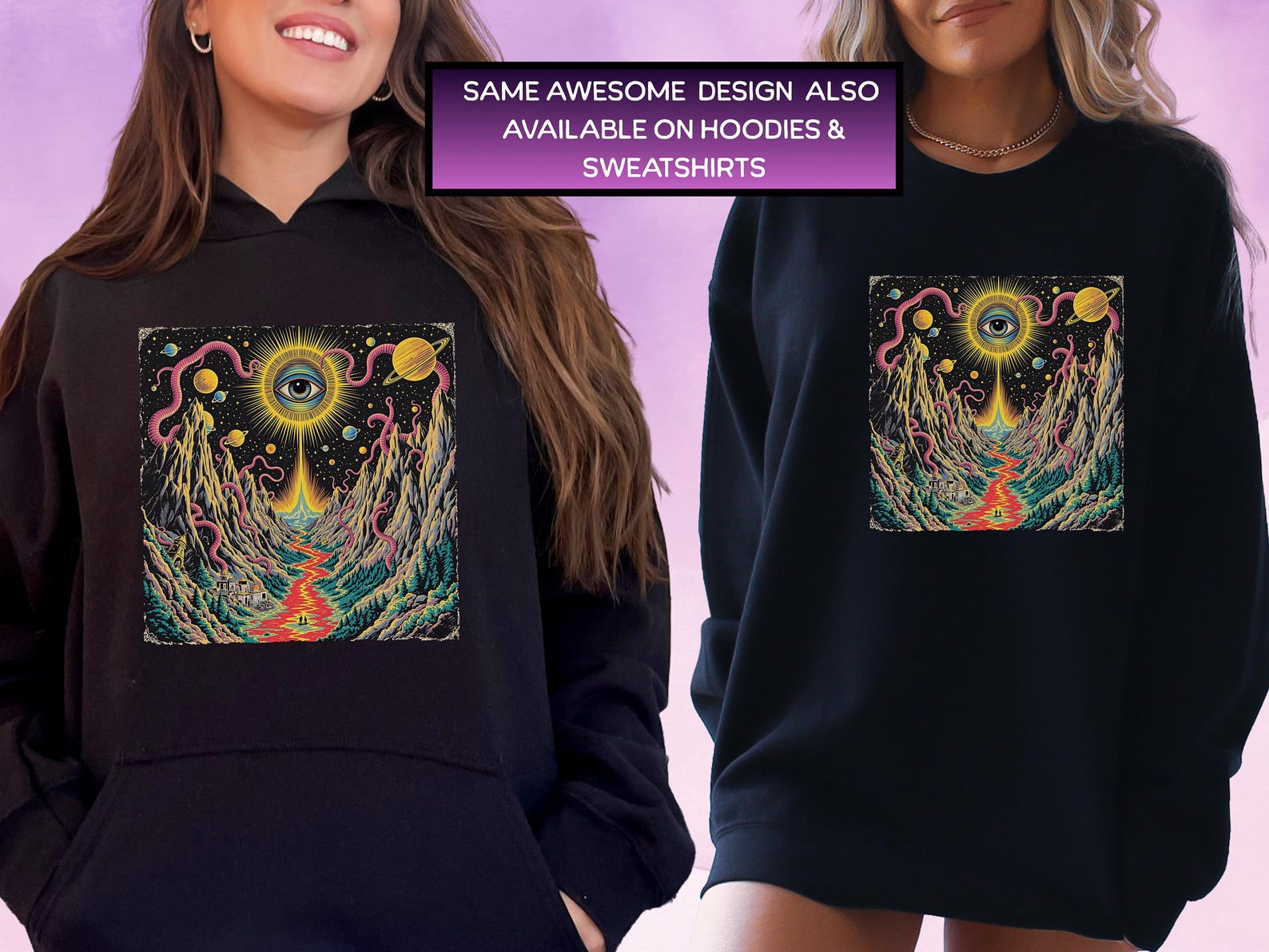 Psychedelic Cosmic Eye Graphic T-shirt With Trippy Landscape Design ...