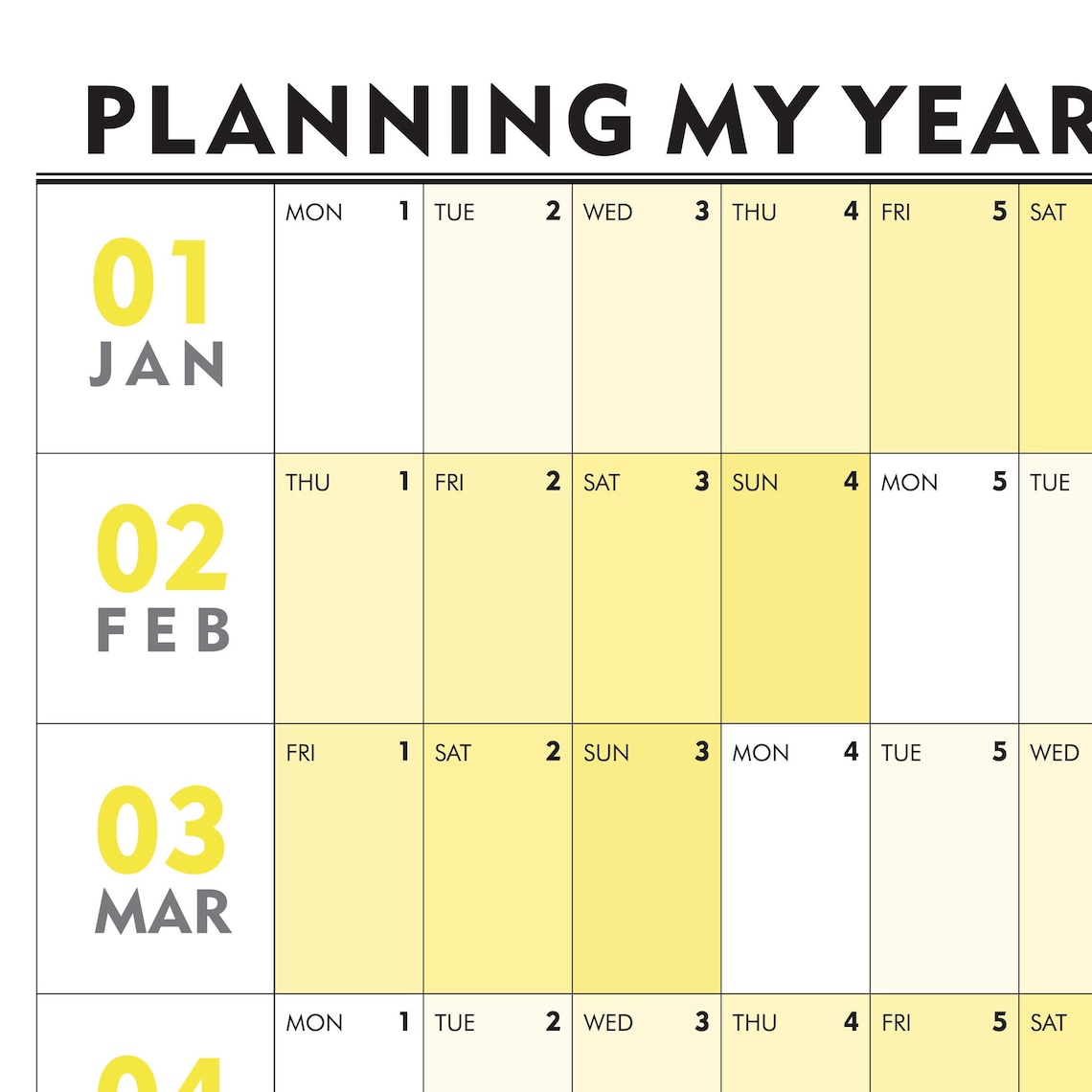 2024 Monochrome Wall Planner / Printable 2024 Wall Calendar / Digital ...