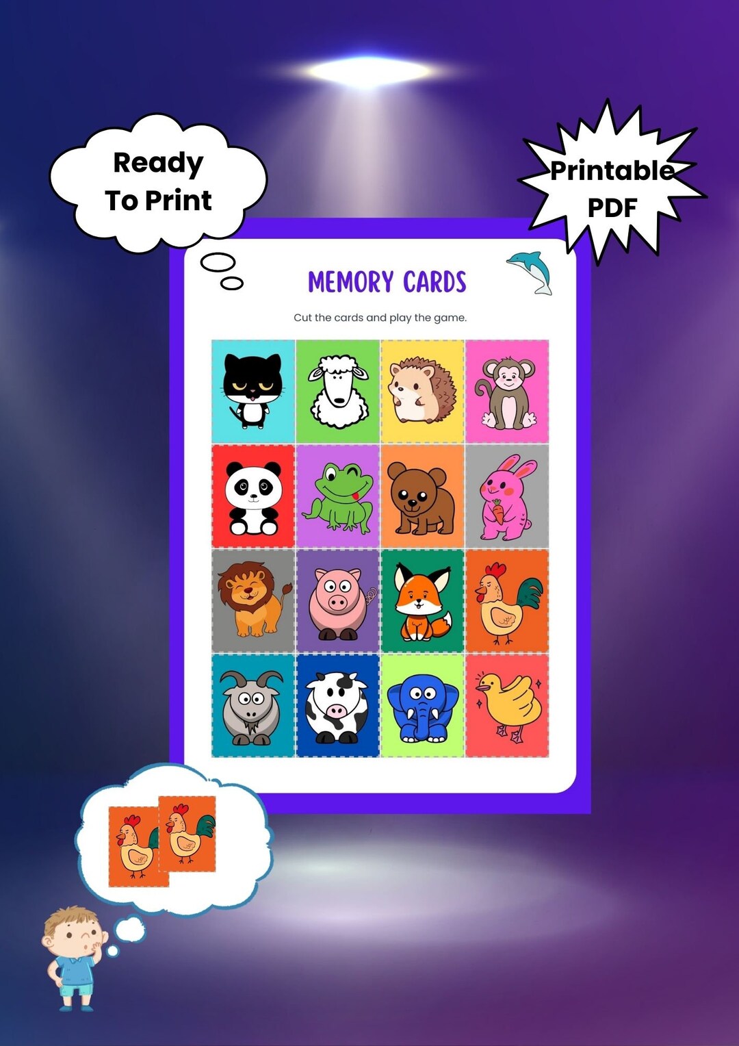 Animal Matching Game: Kids Printable Memory Cards (PDF) - Etsy
