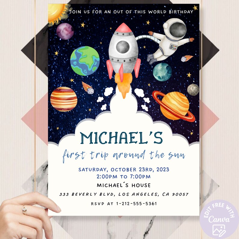 Outer Space Birthday Invitation Template, Trip Around the Sun Planets ...