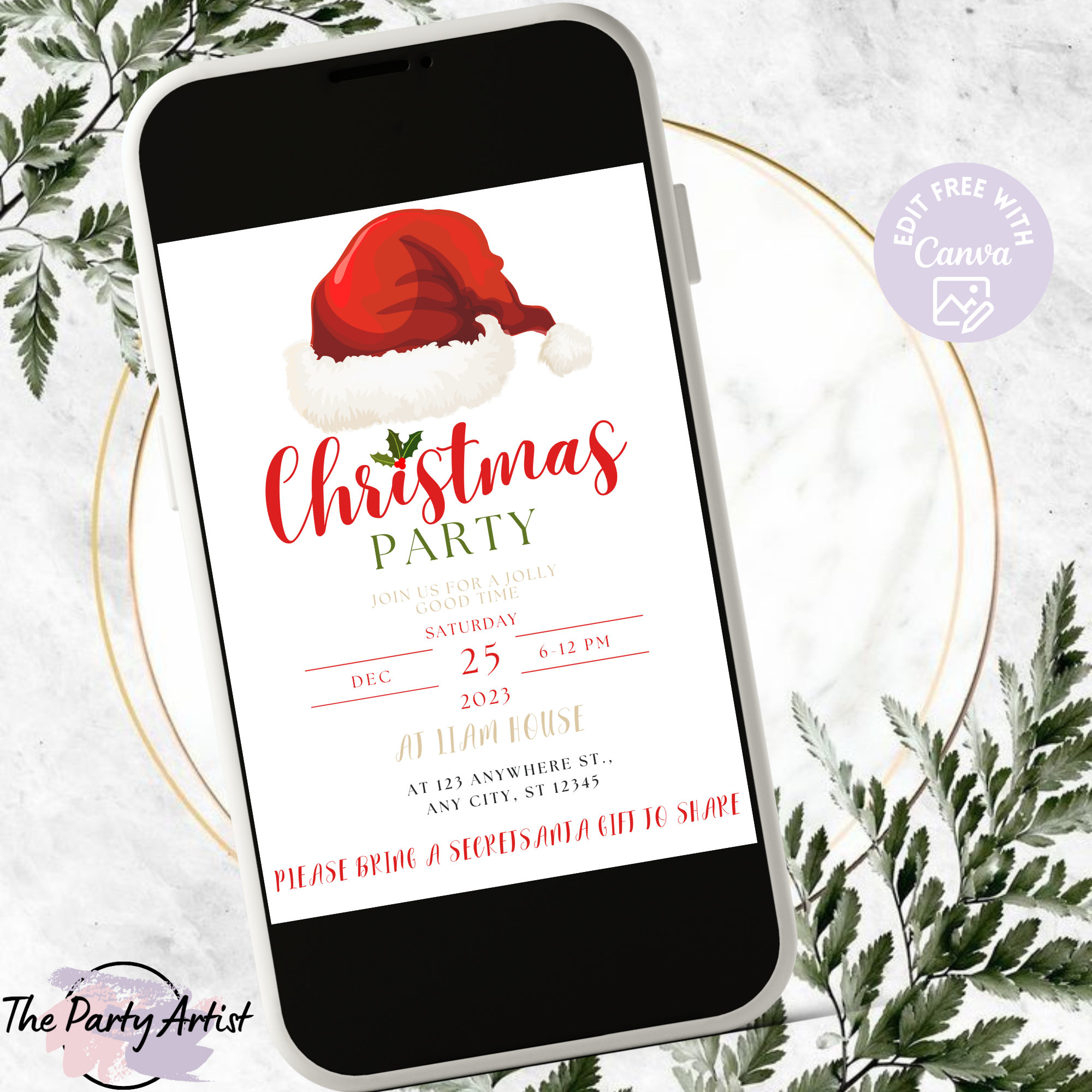 Editable Christmas Party Invitation Santa Hat, Christmas Party ...