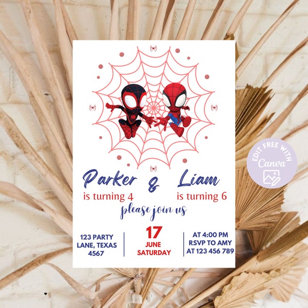 Spidey Joint Birthday Invitation - Etsy