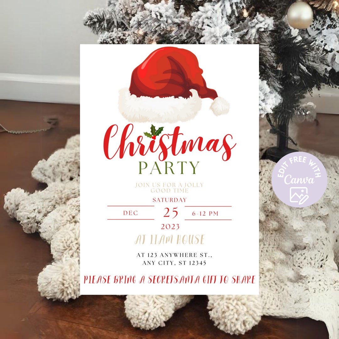 Editable Christmas Party Invitation Santa Hat, Christmas Party ...