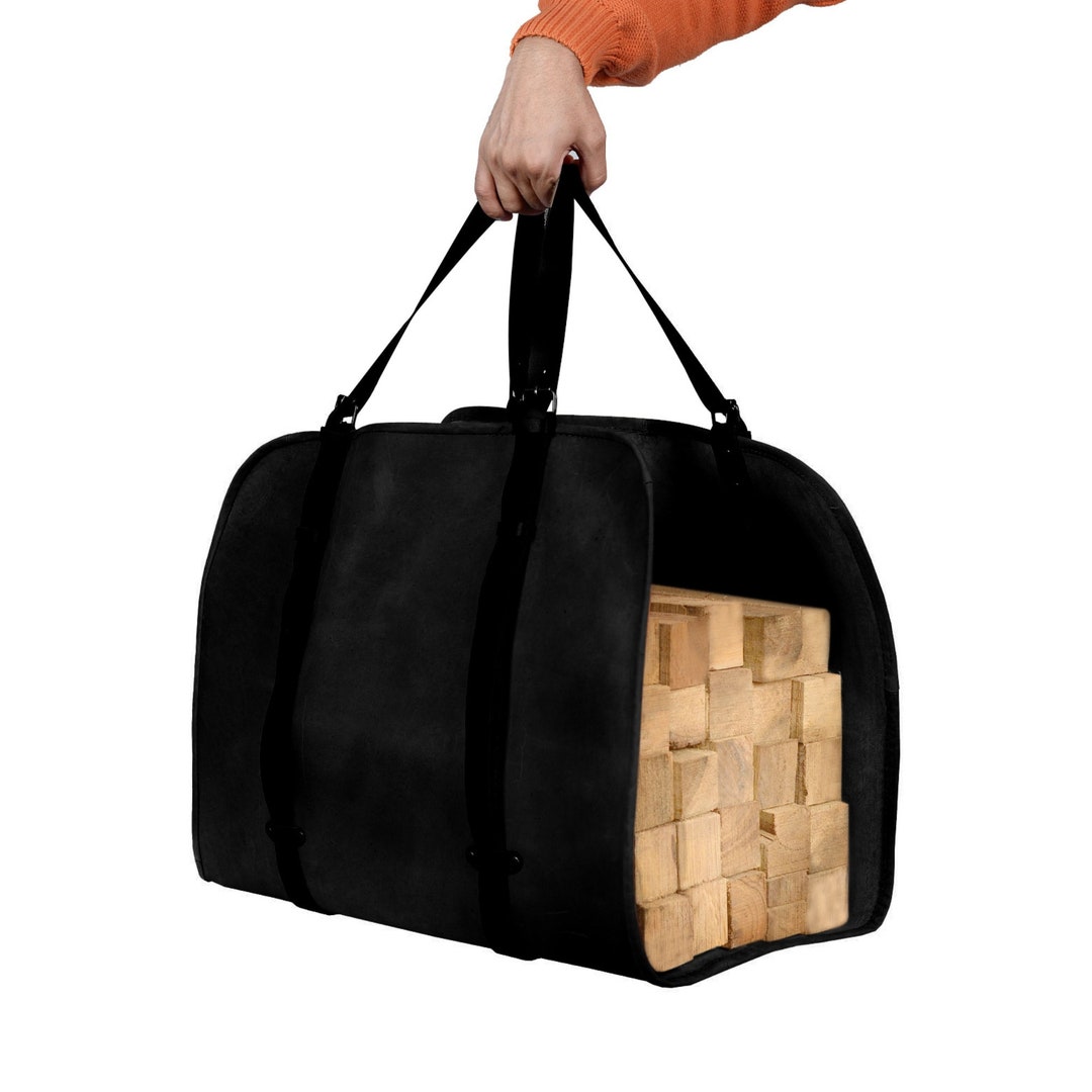 Personalised Leather Log Carrier, Leather Firewood Tote, Fire Place ...