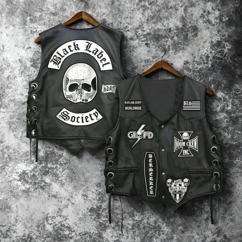 Men Black Leather Biker Vest Skull Patch Motorcycle Club Style Rocker ...
