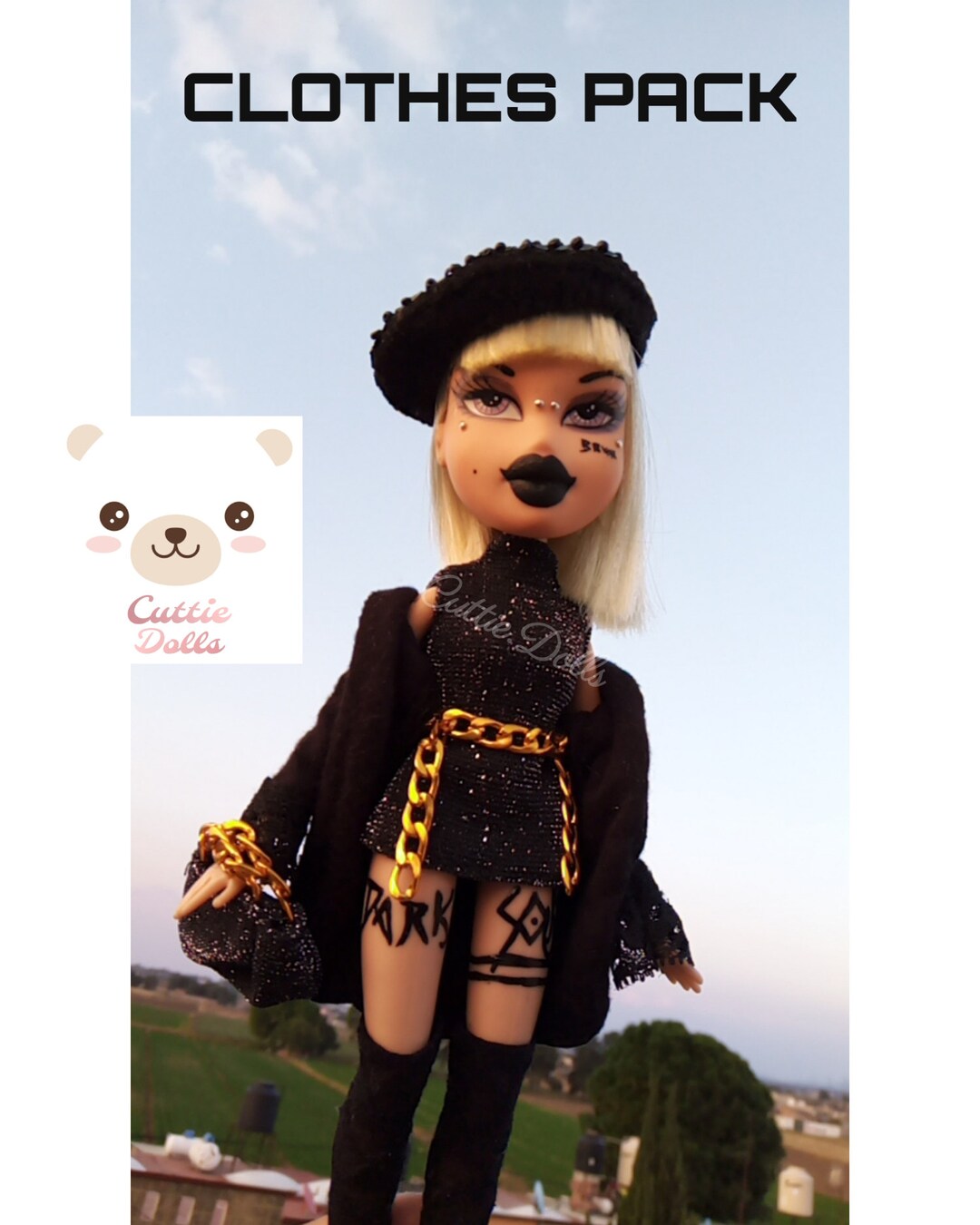 Doll Clothes Cuttie.dolls ''black Sparkles Dress and Sweater and Black ...