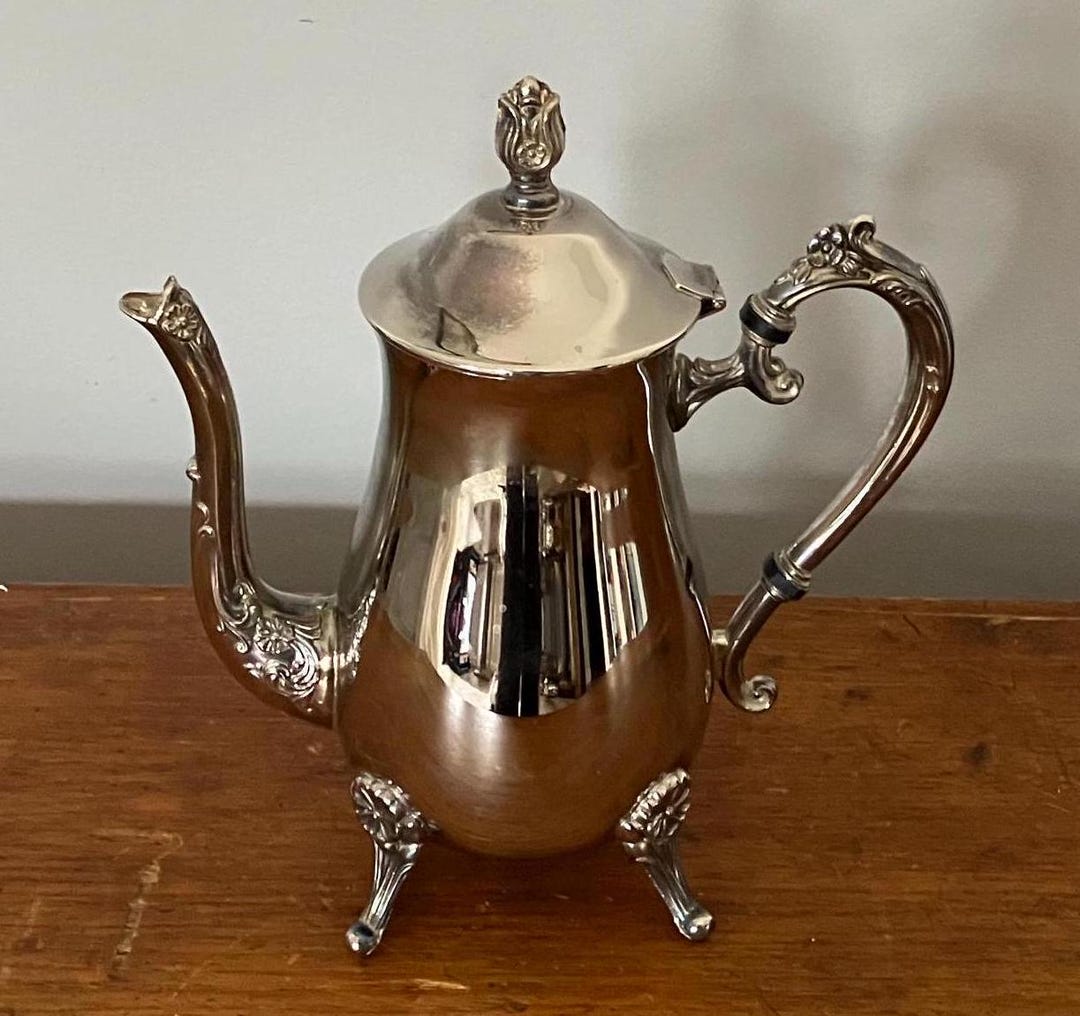 Vintage Silver Coffee Pot. Ornate, Footed With Flower Pattern on 4 Feet ...