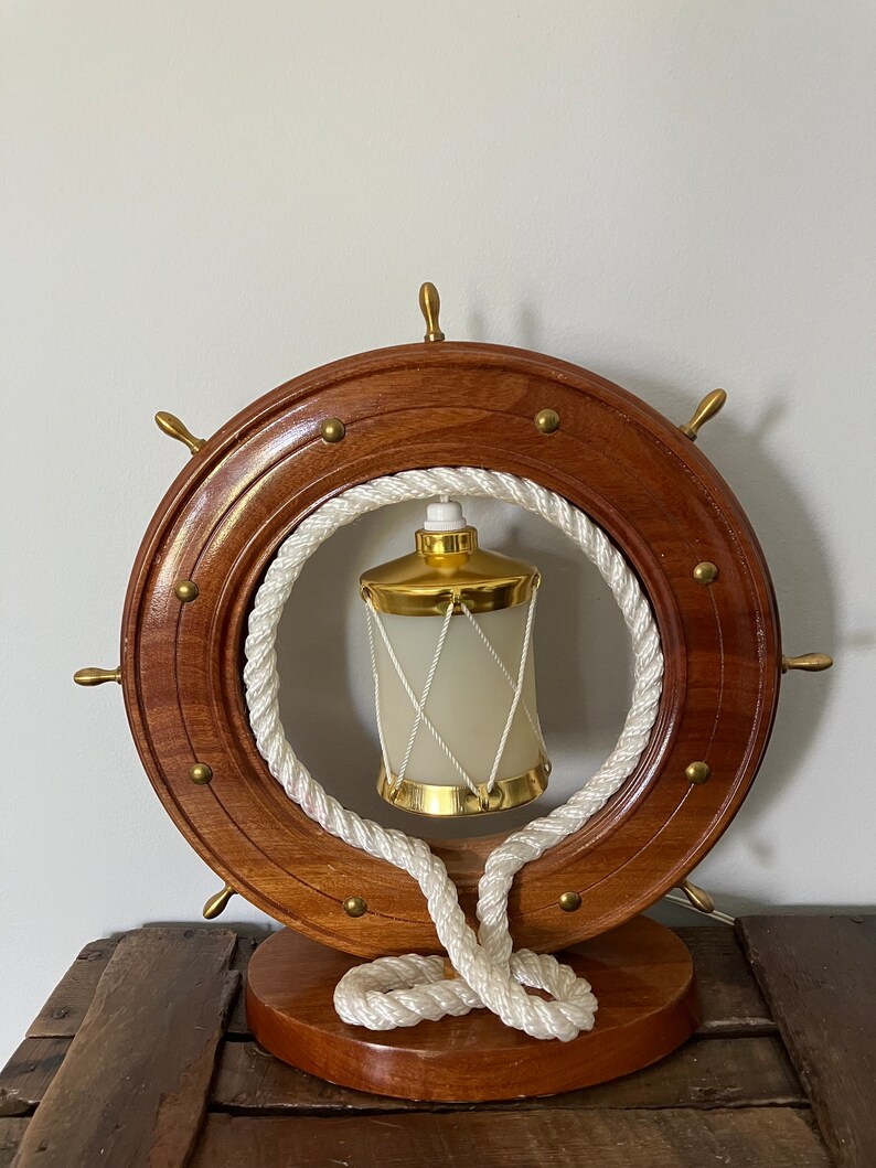 Vintage Table Lamp, Nautical Ship Yacht Steering Wheel Marine Lamp ...