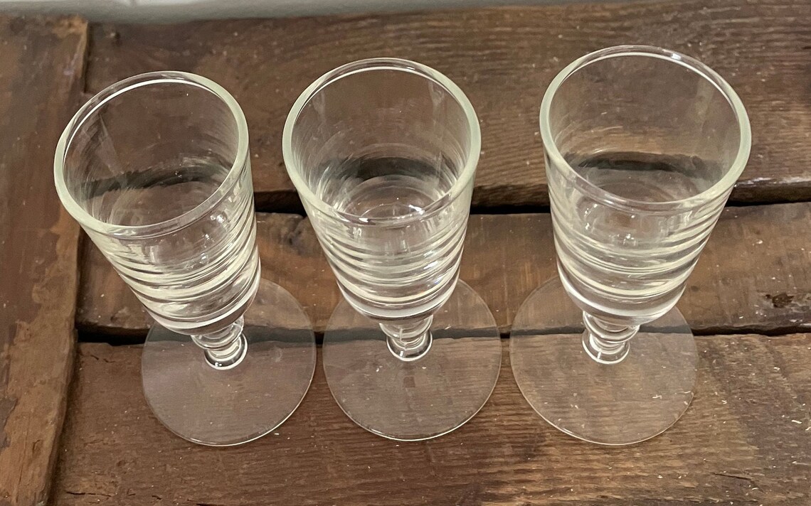 Vintage Liqueur, Schnapps Cordial Shooter Stemmed Glasses, Set of 3 ...