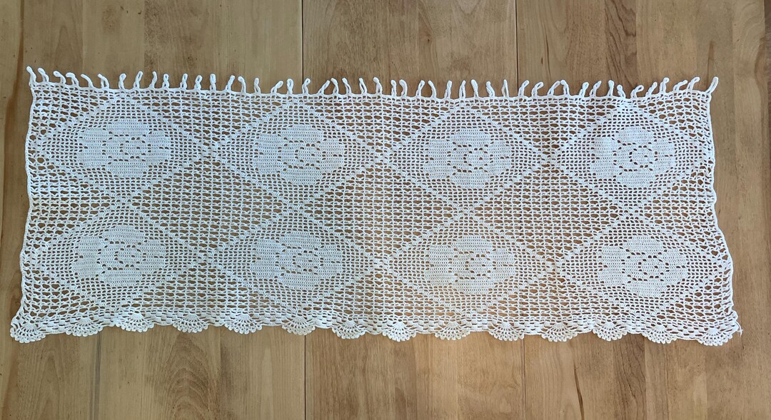 Vintage Cotton Crocheted Window Valance. off White Valance With Flower ...