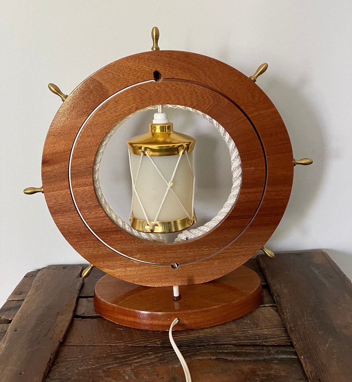 Vintage Table Lamp, Nautical Ship Yacht Steering Wheel Marine Lamp ...