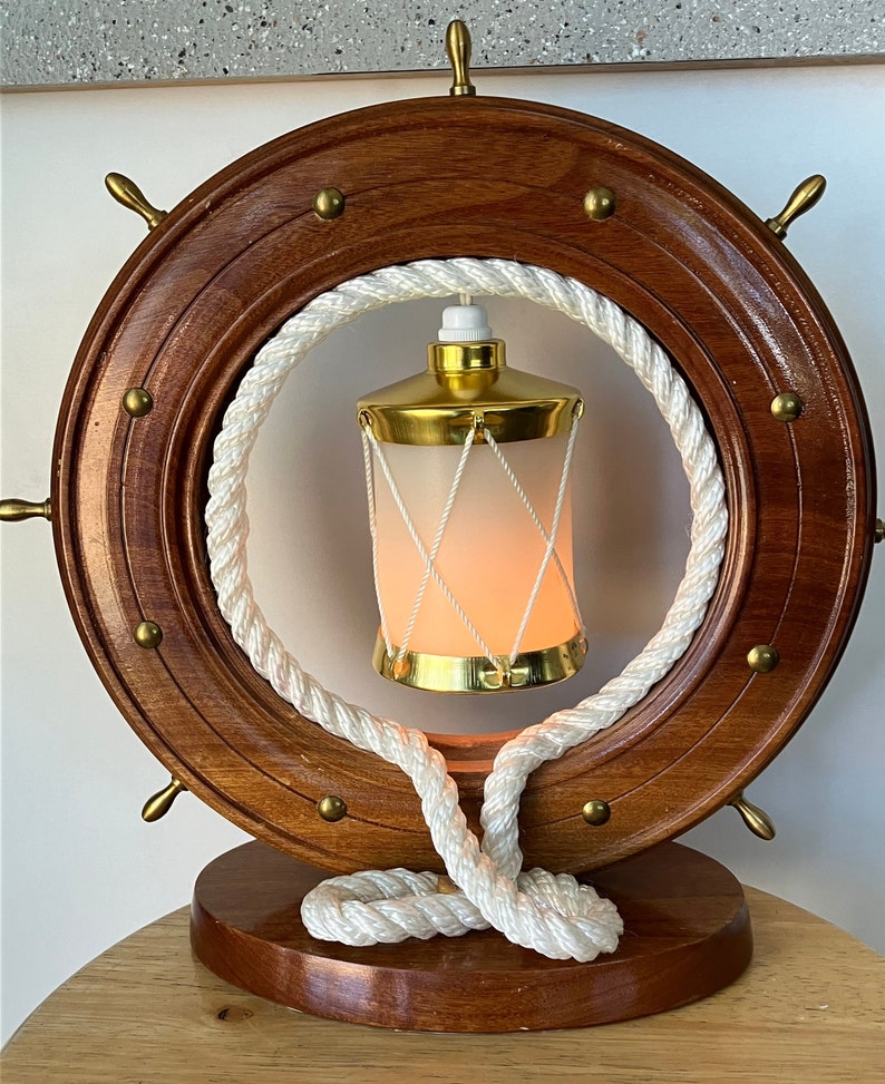 Vintage Table Lamp, Nautical Ship Yacht Steering Wheel Marine Lamp ...