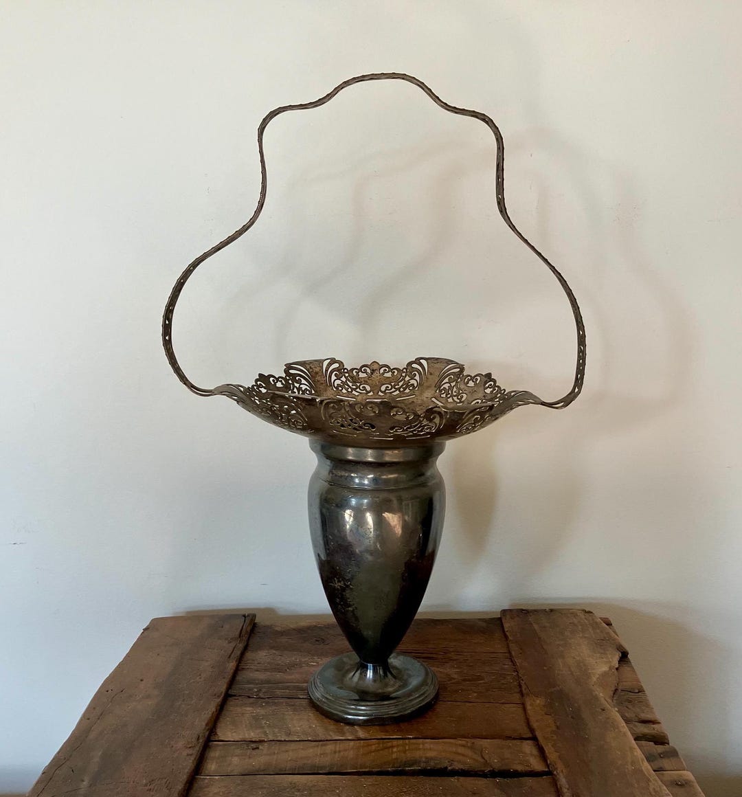Silver Victorian Era Bridal Basket. Filagree Pierced Edges and Ornate ...