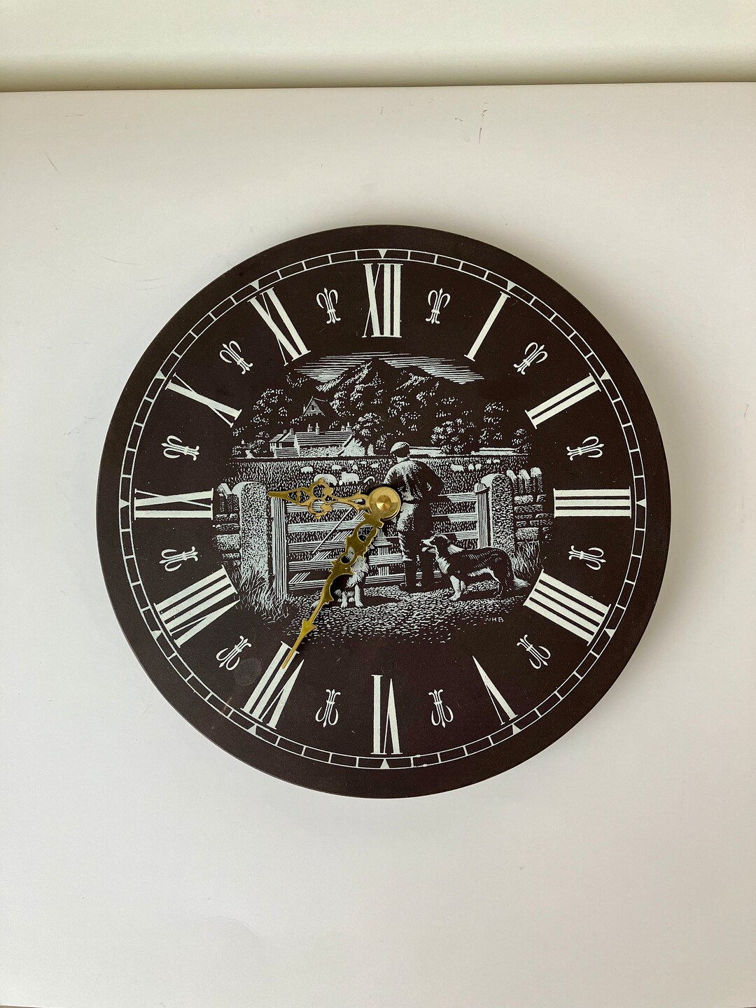 Wall Clock With Border Collies . Vintage, Welsh Slate Made in Gwynedd ...