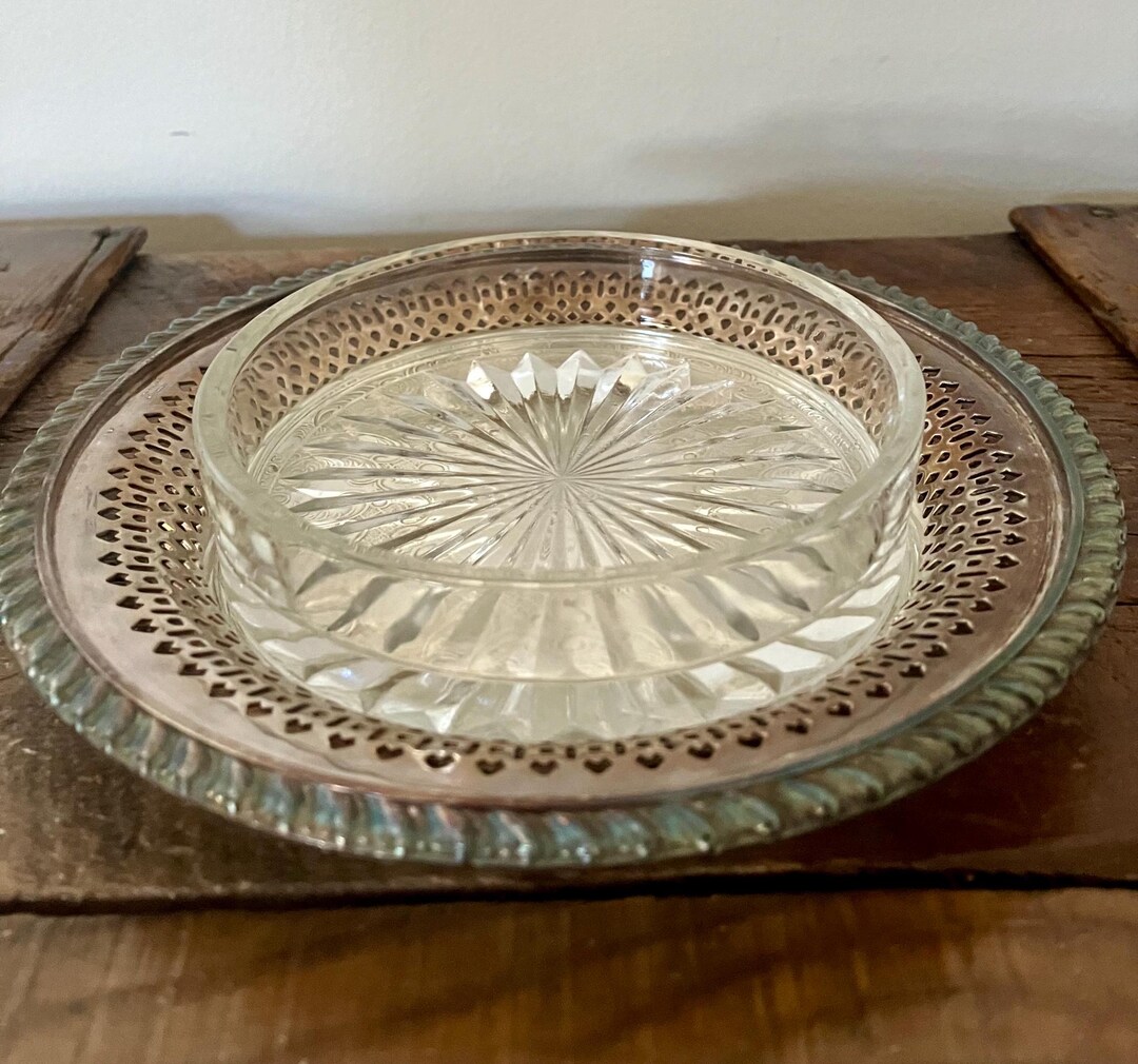 Vintage Silver Relish, Butter, Caviar, Condiment Dish. Cut Glass Dish ...