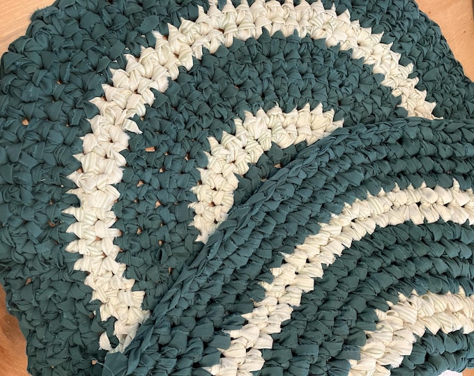 Rag Rug, Green Oval Handmade, Cotton Crocheted. 30 X 22 Cottage, Shabby ...