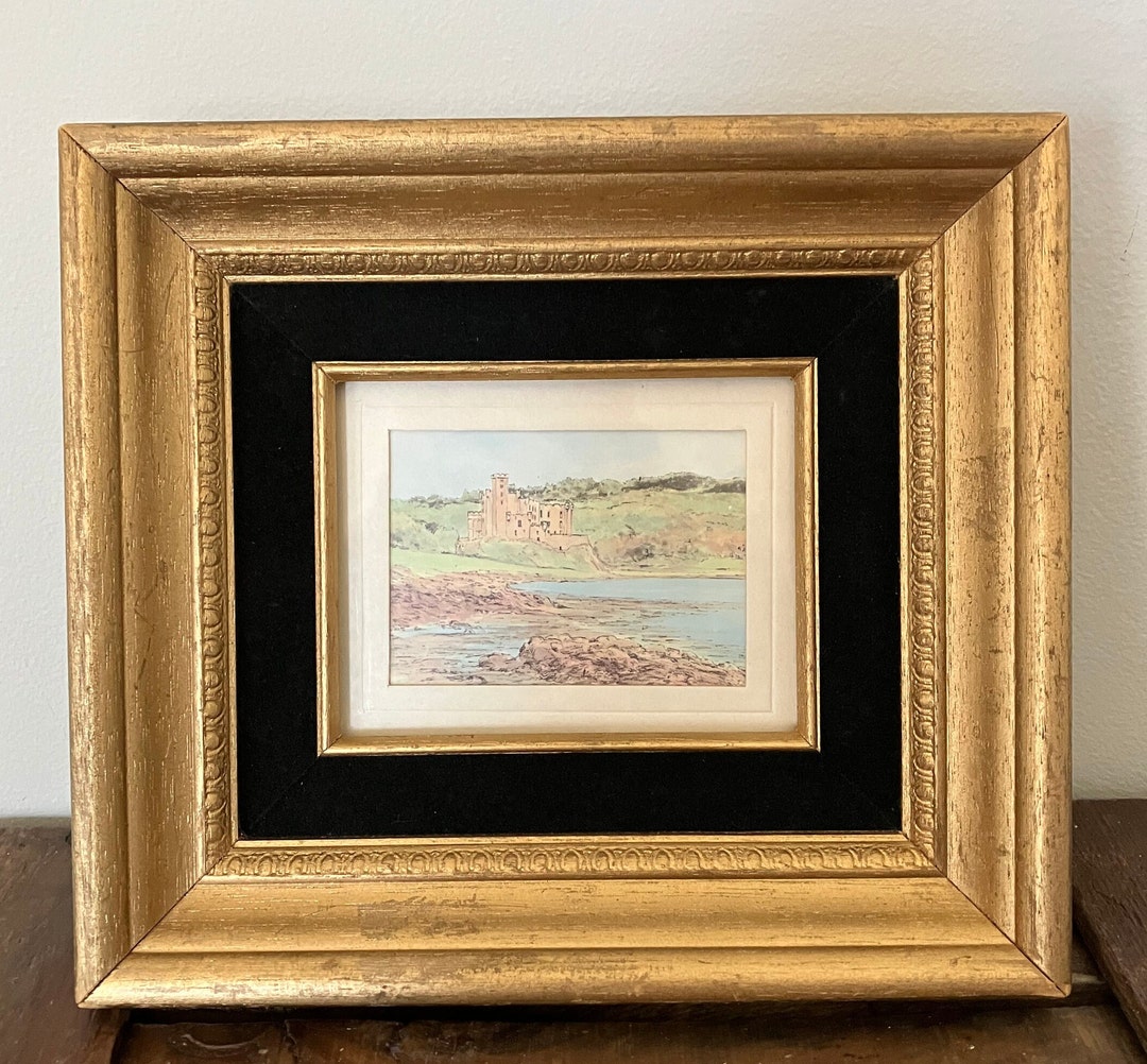 Vintage Wood Frame, Multilevel Gold With Black Velvet and Print of ...