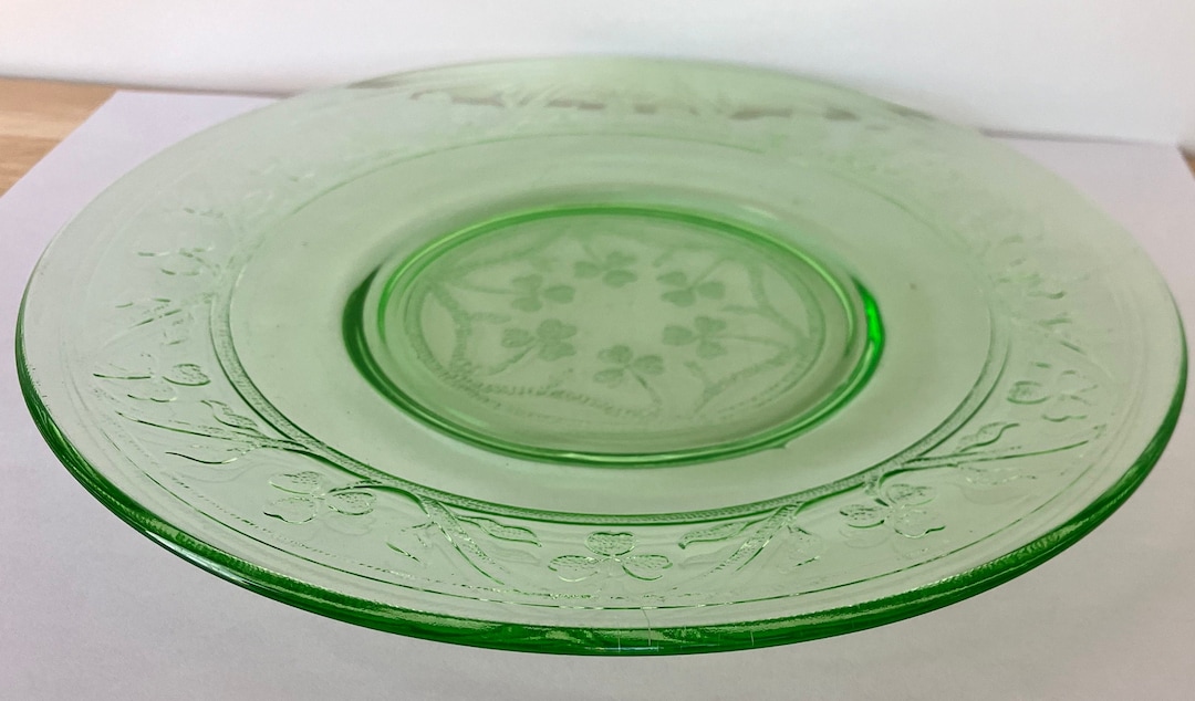 Glass Plate, Green Uranium Glass Salad Plate, Cloverleaf, Shamrock ...