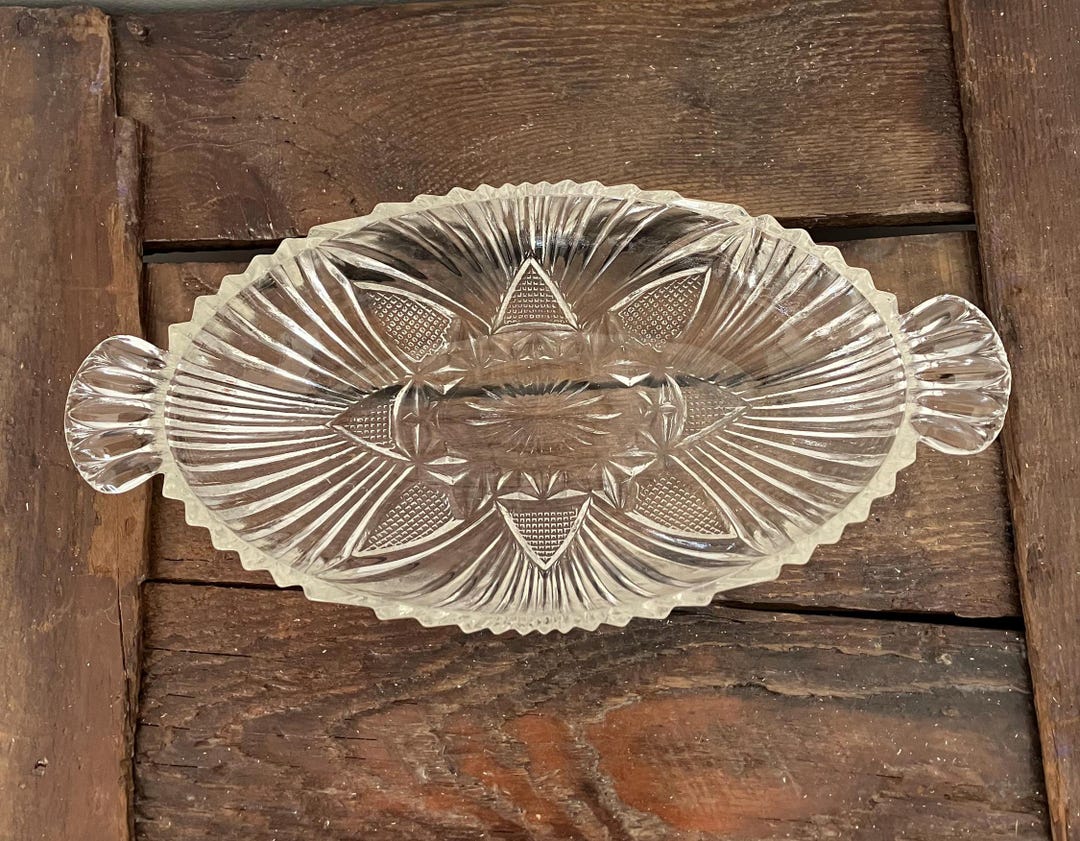 Art Deco Glass Side Dish. Shallow Glass Bowl for Nuts, Pickles or ...