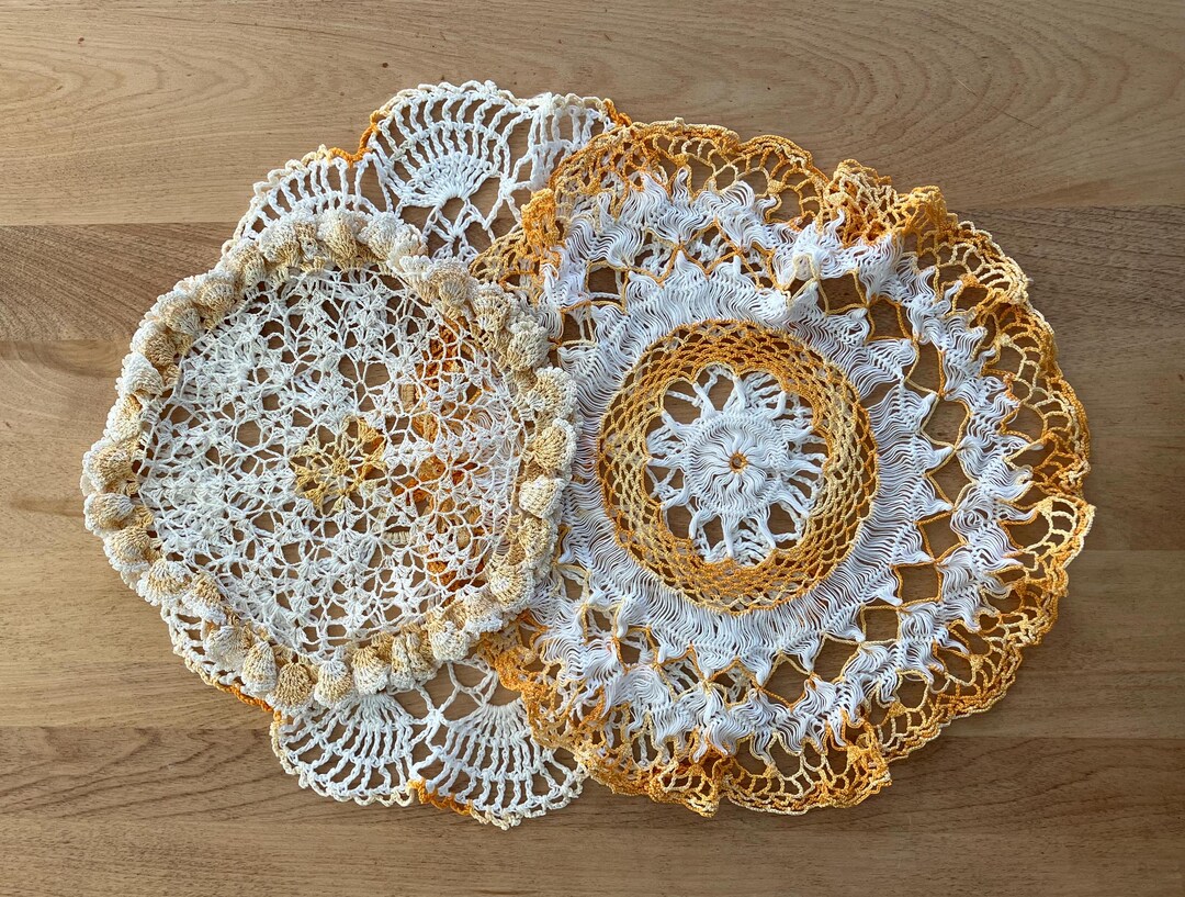 Round Doilies Yellow, Orange and White. 3 Doilies, Assorted Sizes and ...