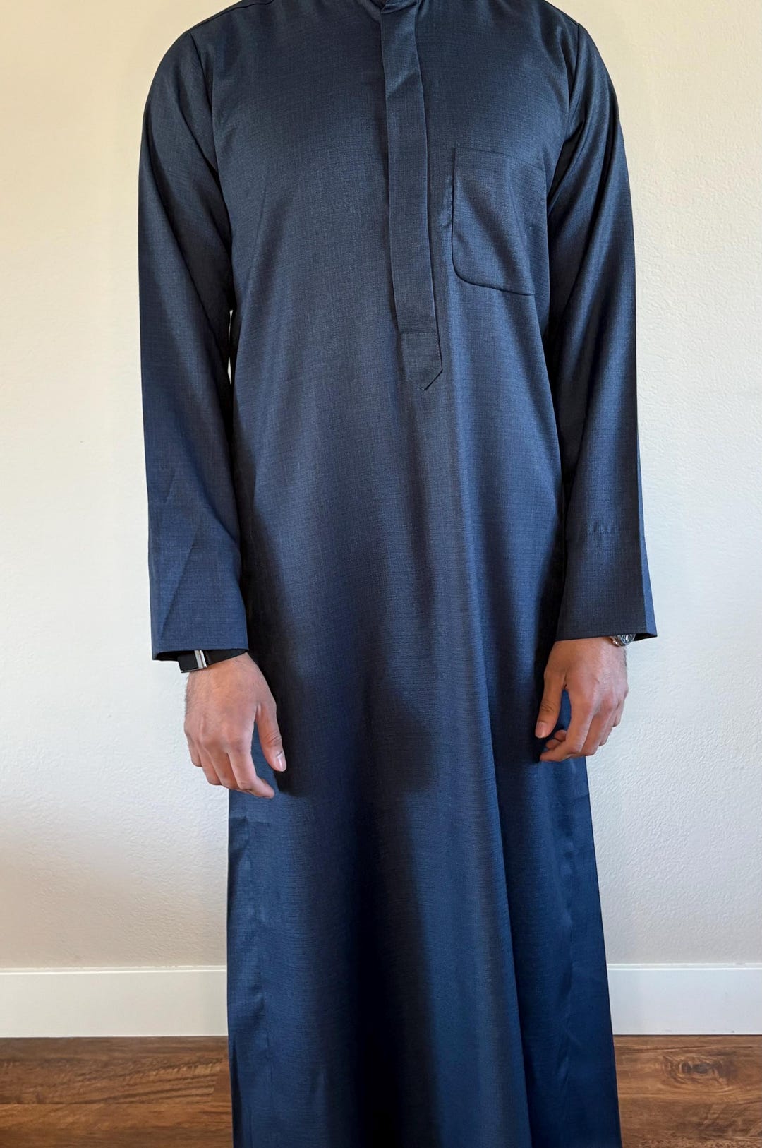 Slim Lean Build Thobe Navy Blue & White Thoub - Teen Youth Kaftan Size ...