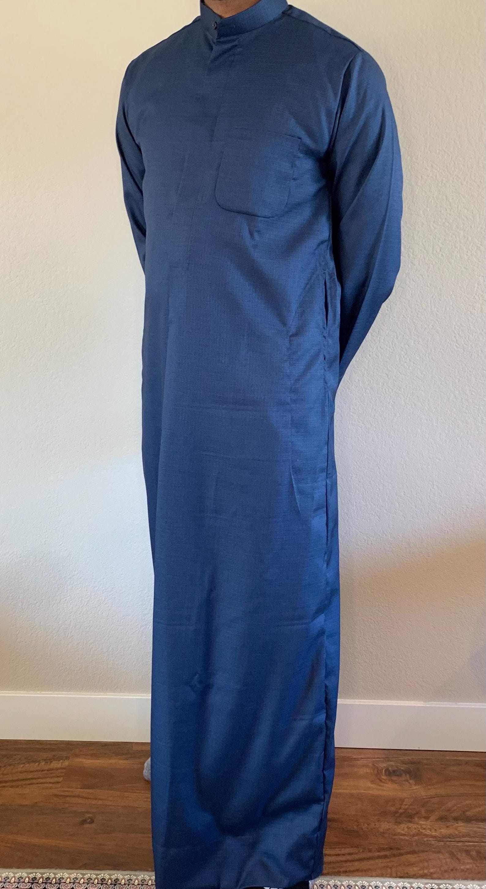 Slim Lean Build Thobe Navy Blue & White Thoub - Teen Youth Kaftan Size ...