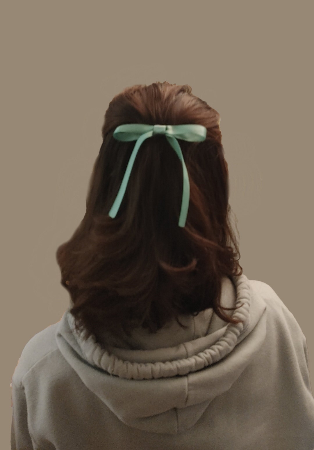 Classic Sage Green Satin Hair Bow Simple Short Tail Hair Ribbon With ...