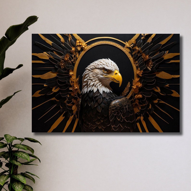 Black and Gold Eagle Wall Decor. Wildlife Wall Art, Patriotic Wall Hanging, Bird Lovers Gift ...
