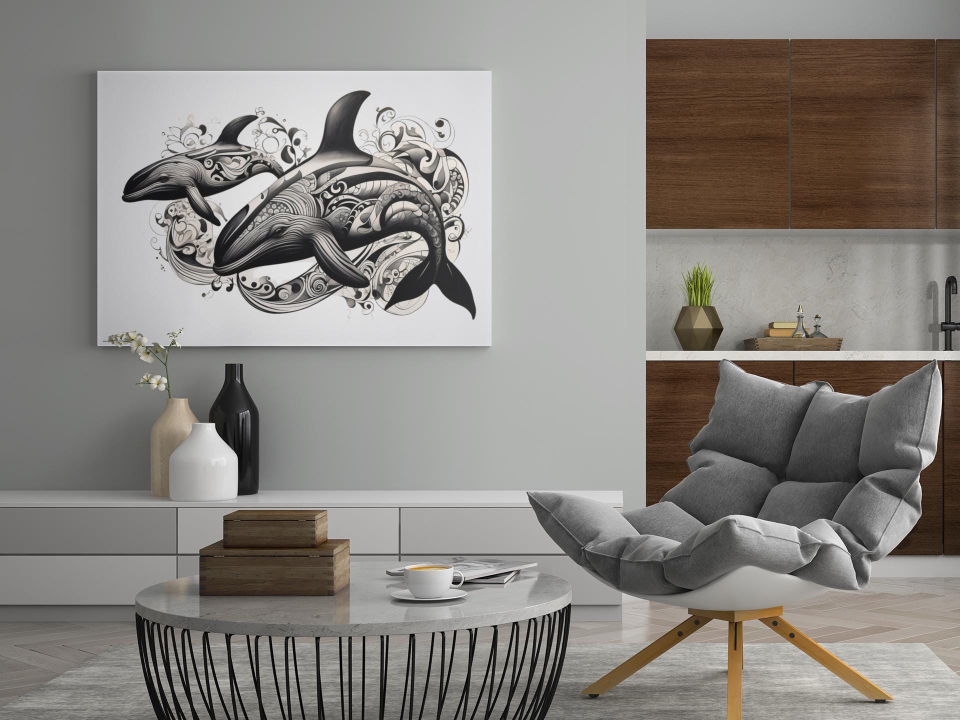 Māori Whales Digital Art, Black and White Sketch, Strength and Wisdom ...