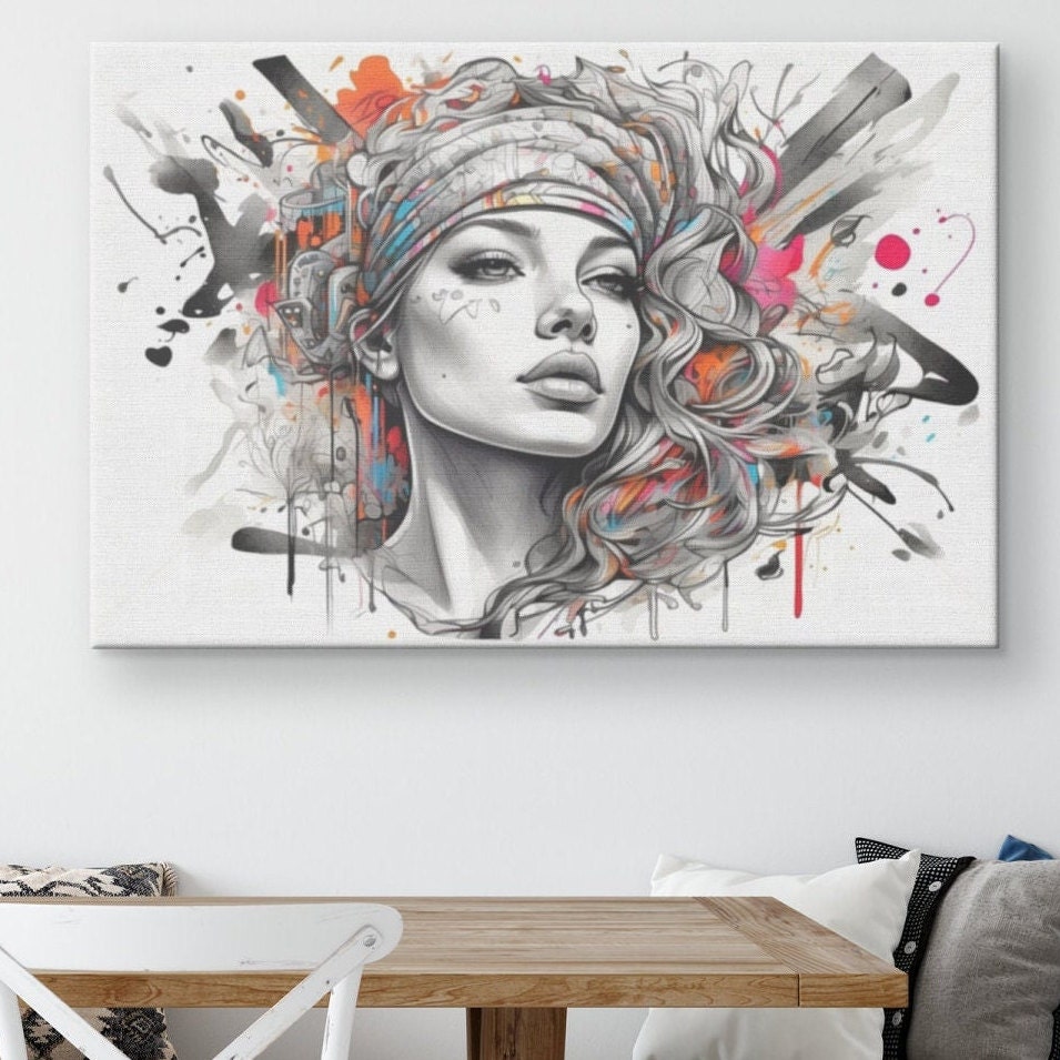 Woman Graffiti Canvas , Graffiti Art, Vector Art Wall Hanging, Graffiti ...