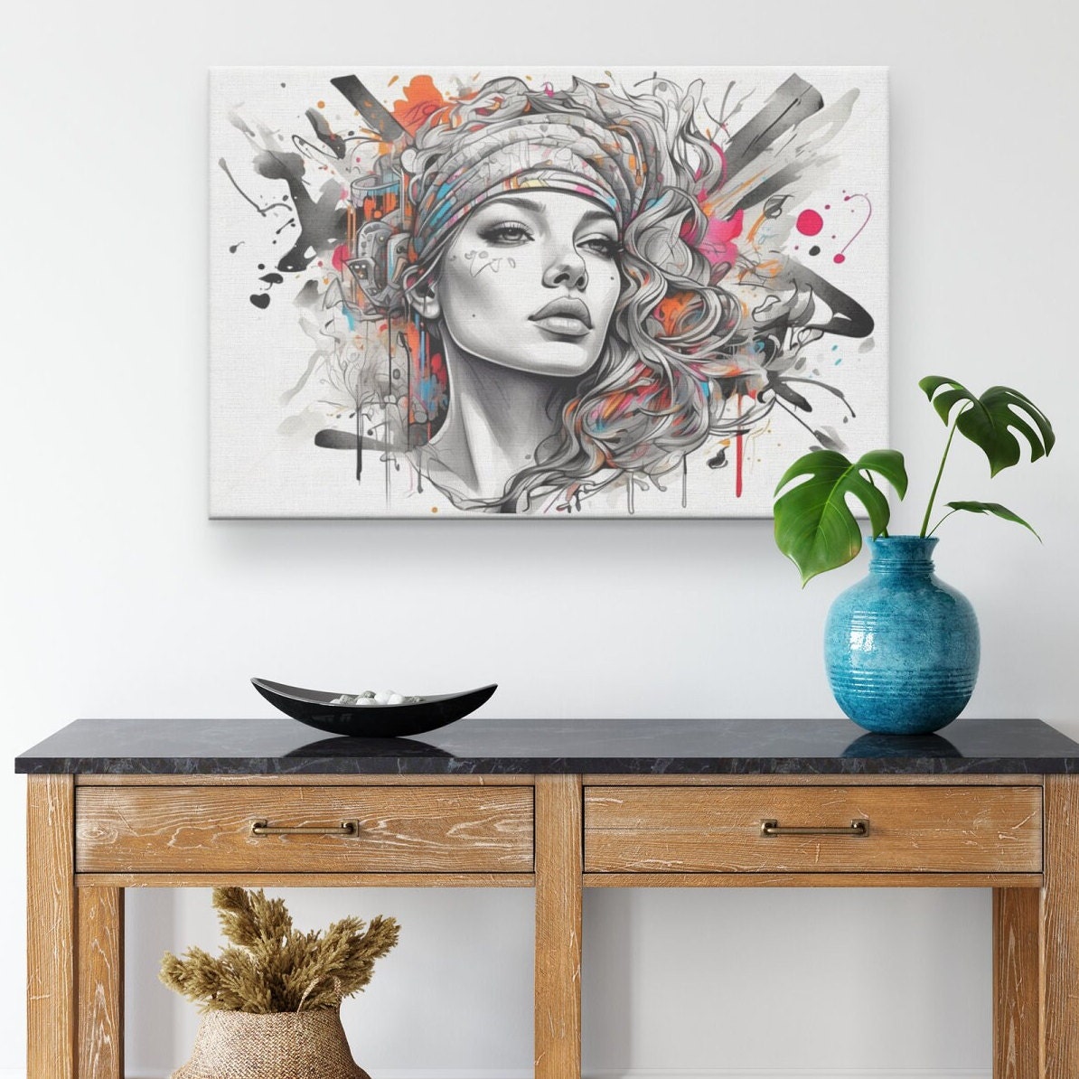 Woman Graffiti Canvas , Graffiti Art, Vector Art Wall Hanging, Graffiti ...