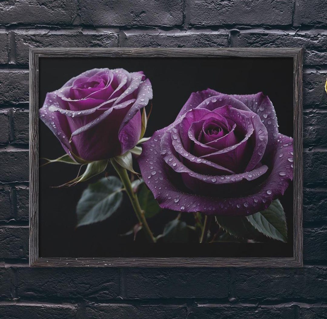 TWO PURPLE ROSES Digital Wall Art, Office Decor, Livingroom Art ...