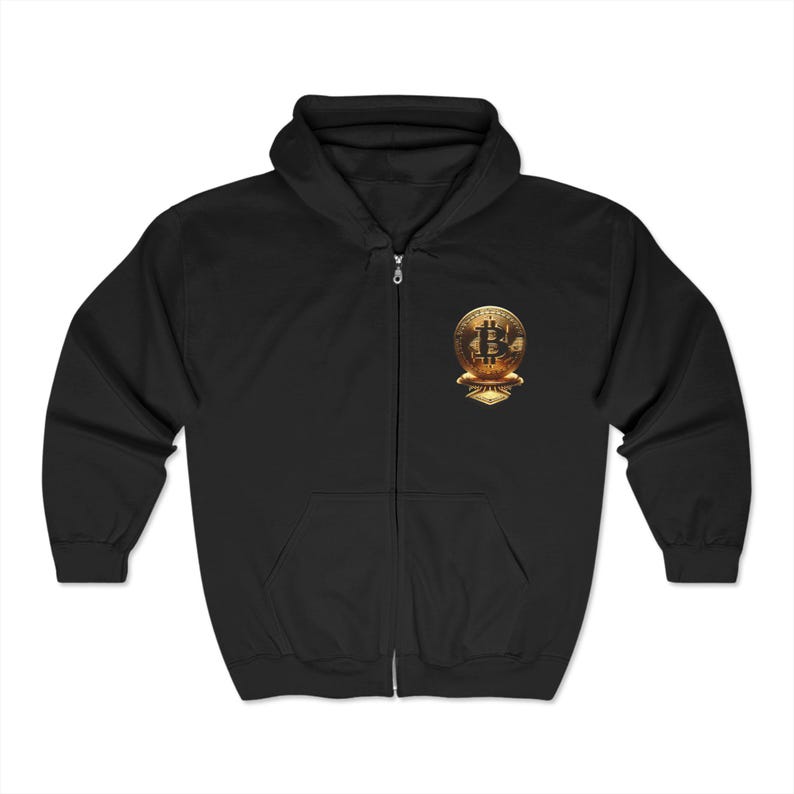 Bitcoin Emblem Black Hoodie, Crypto Logo Zip-up Sweatshirt ...