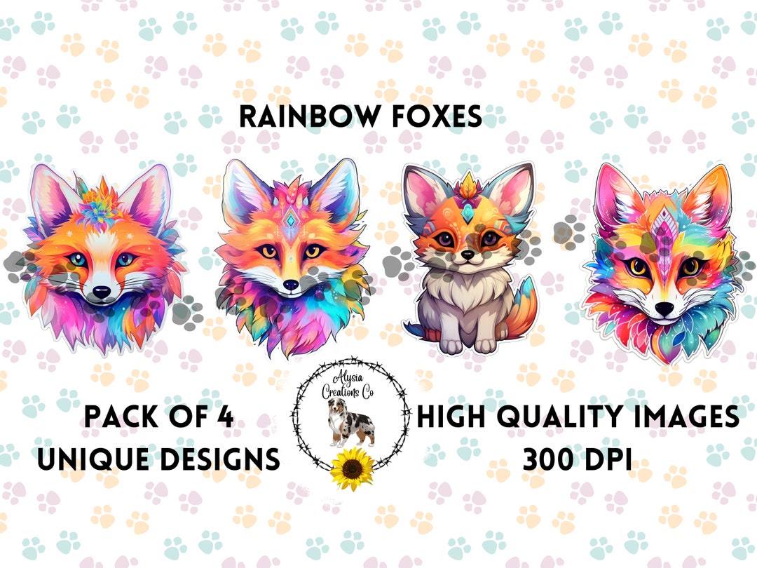 Rainbow Fox Stickers, Rainbow Stickers, Fox Stickers, Fox Pngs, Rainbow ...
