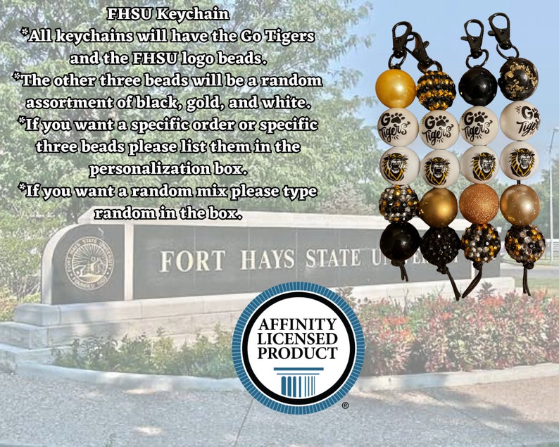 FHSU Beaded Keychain, Fort Hays State University, Hays Tigers, Staff ...