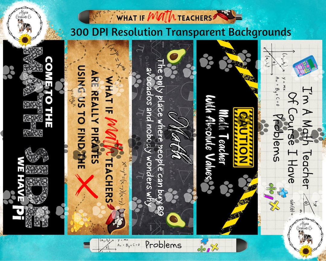 Math Teacher Pen Wraps, Teacher Gift, Epoxy Pen Wraps, Colorful Pen ...