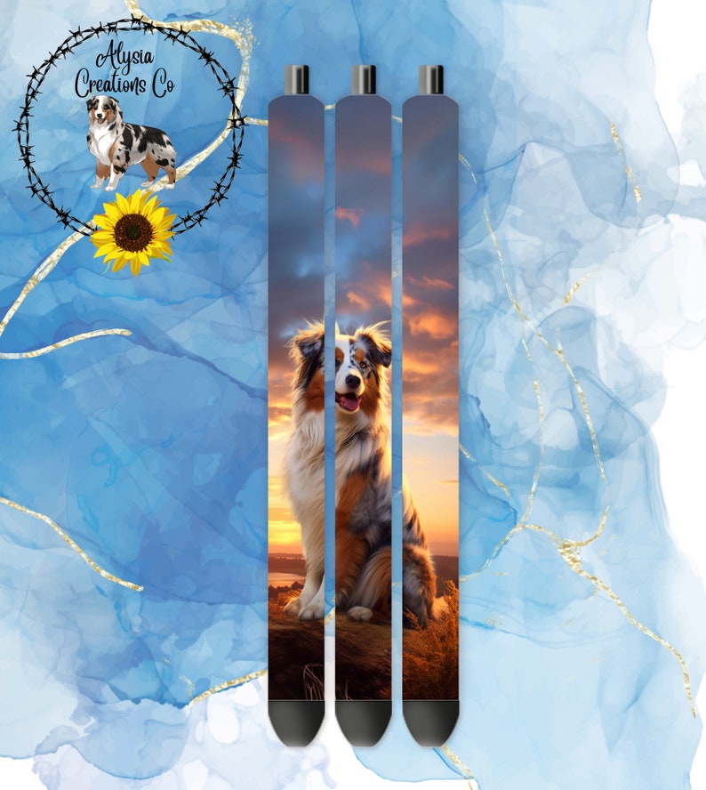 Sunset Australian Shepherd Pen Wraps, Dog Pen Wraps, Colorful Pen Wraps ...