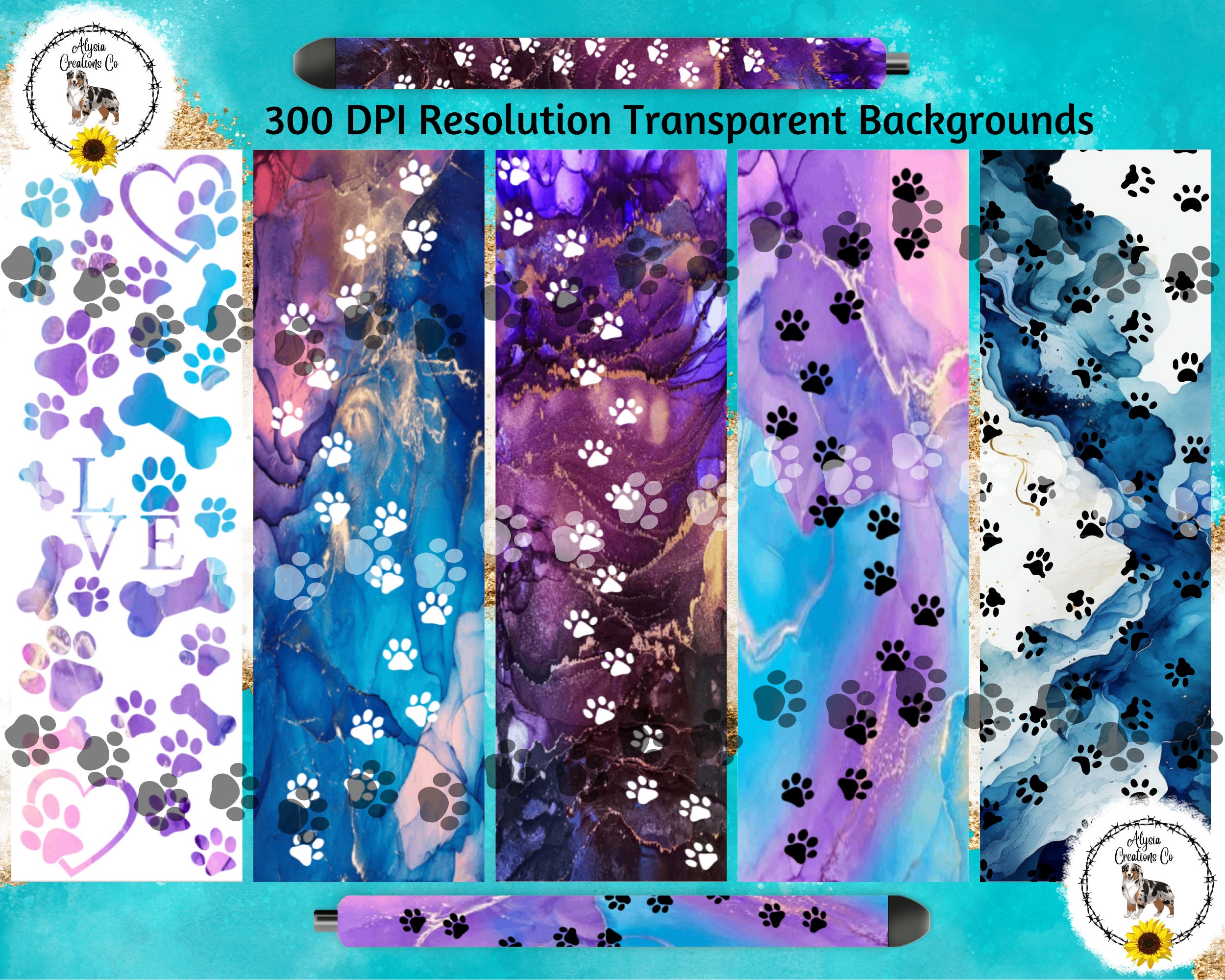 Dog Paw Print Pen Wraps, Glitter Pen Wraps, Dog Pens, Epoxy Pens, Dog ...