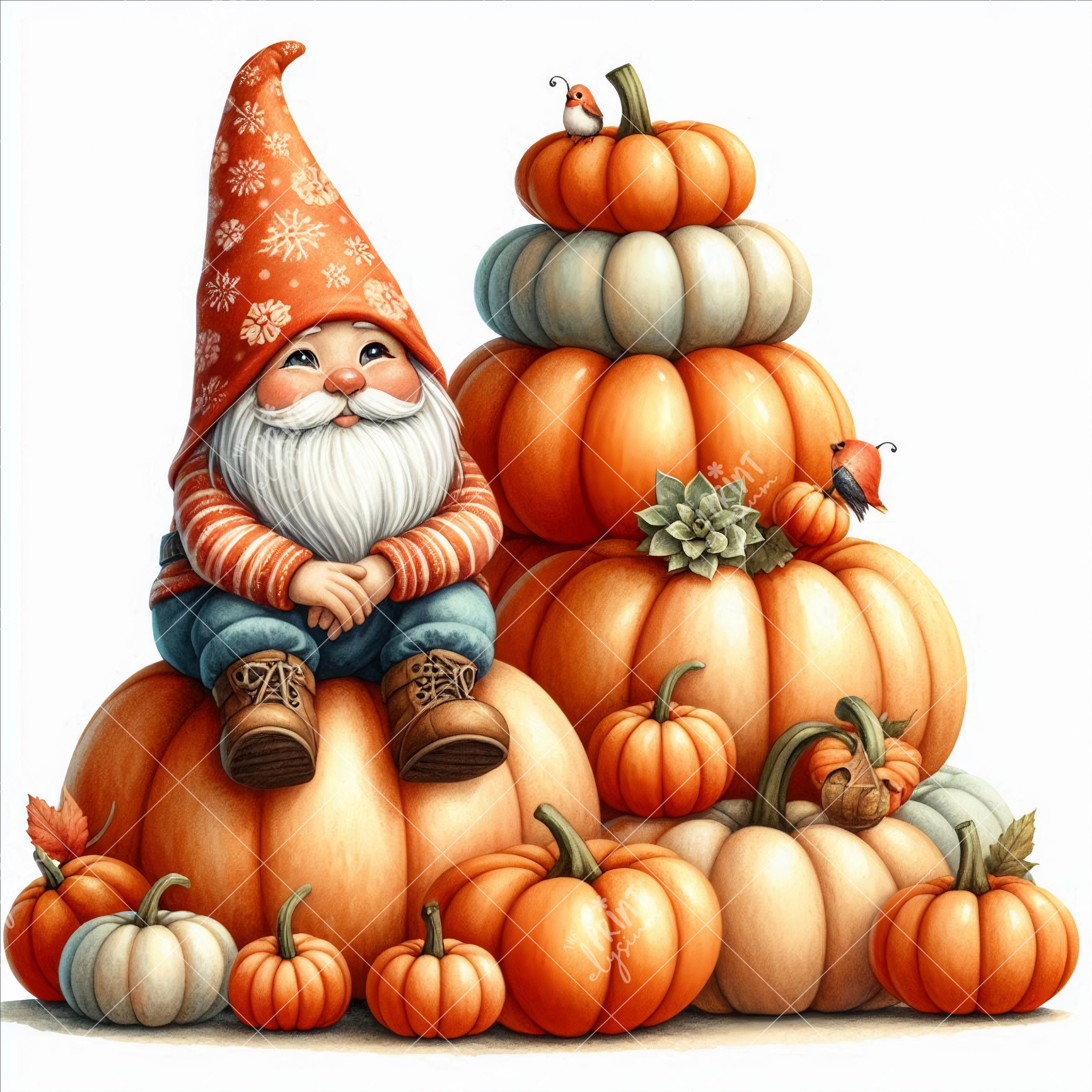 Stacked Pumpkins Gnome Clipart Bundle, Fall Gnome JPG, Halloween ...