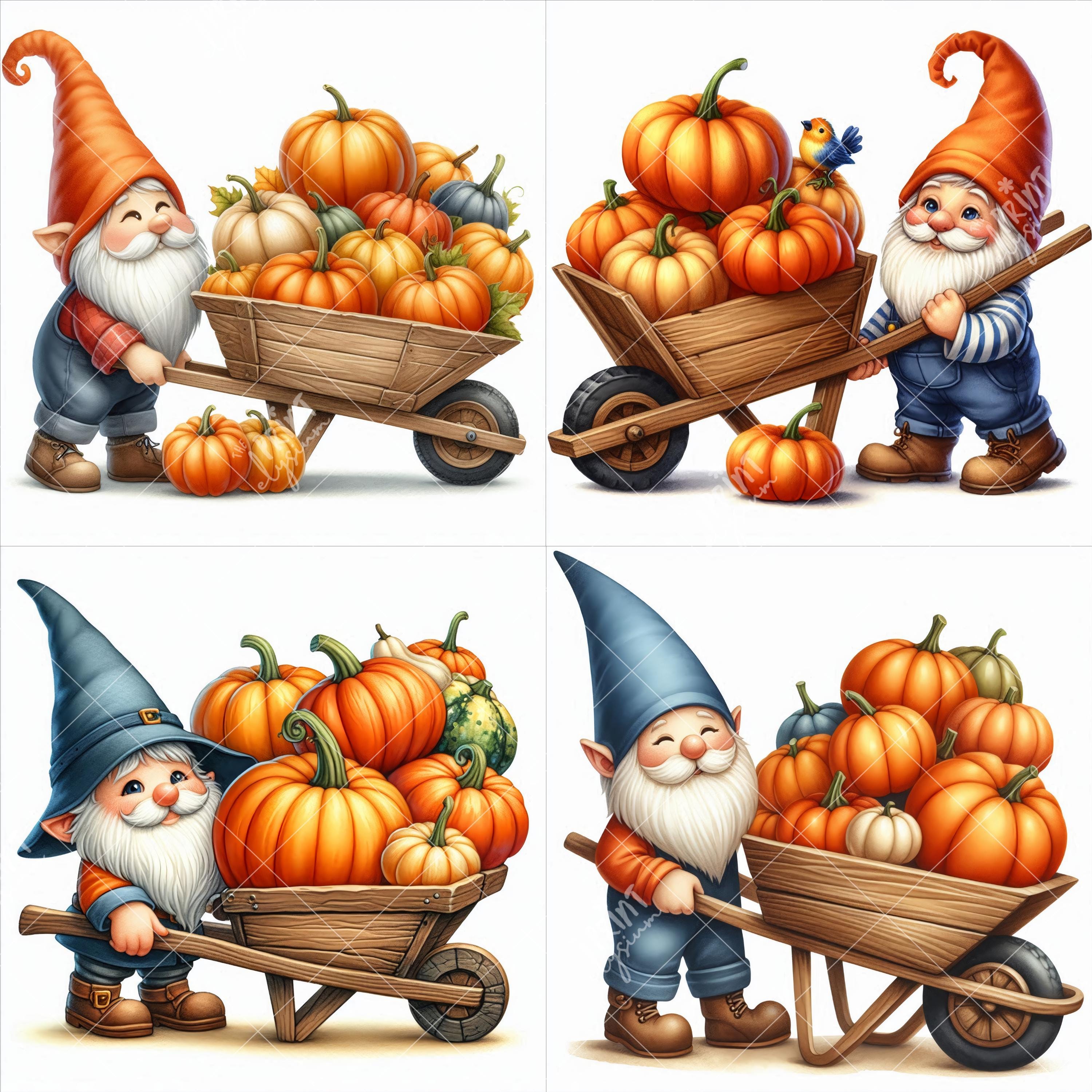 Pushing Cart Gnome Clipart Bundle, Fall Harvest Gnome JPG, Gnome With ...