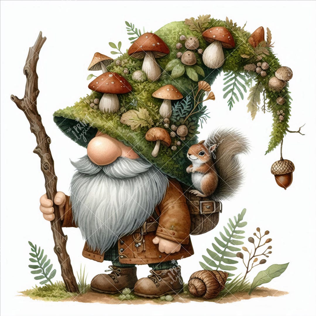 Forest Gnome Clipart Bundle, Woodland Gnome, JPG, Nature Gnome Clip Art ...