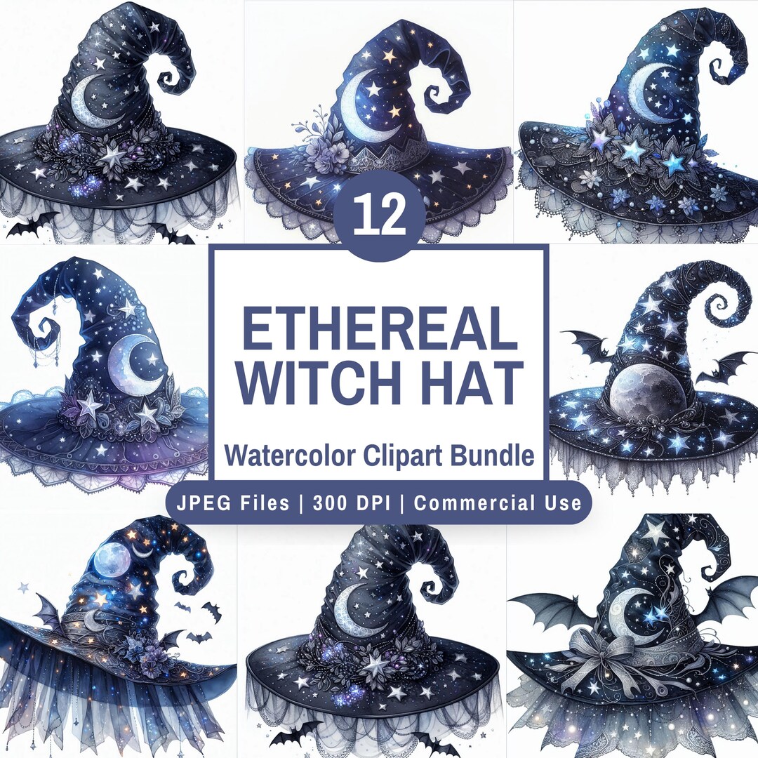 Ethereal Witch Hat Clipart Bundle, Mystical Halloween Hat JPG, Fantasy ...