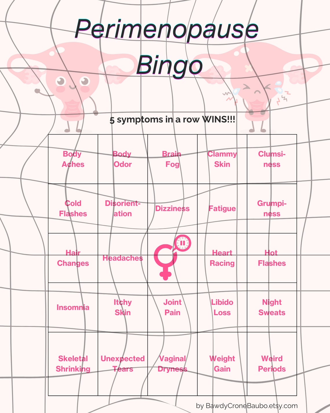Menopause Symptom Bingo Printable Game for Women Perimenopause Symptom ...