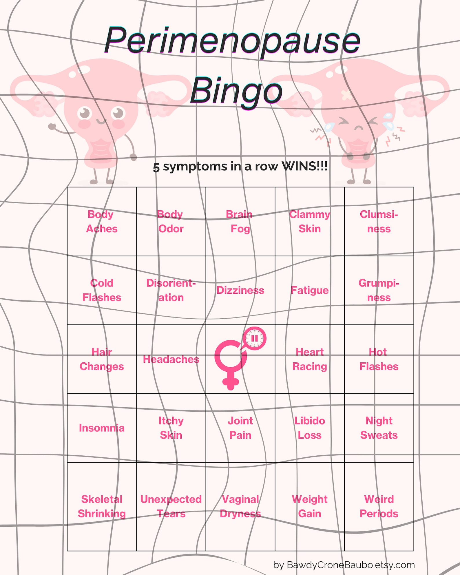 Menopause Symptom Bingo Printable Game for Women Perimenopause Symptom ...