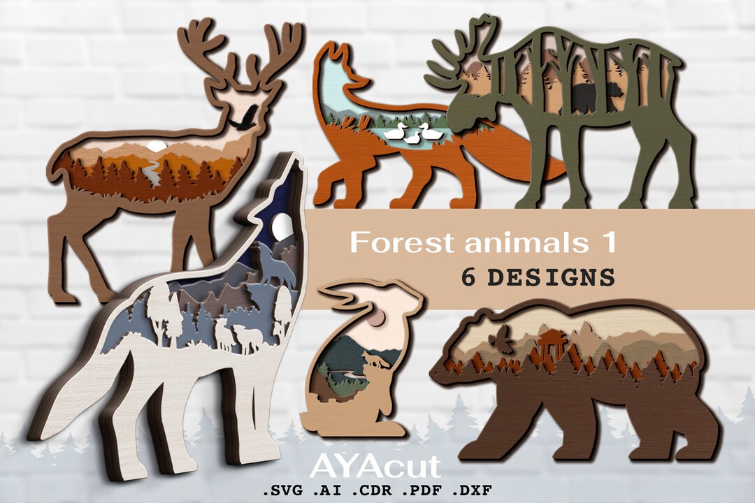 Forest Animals SVG Set. Glowforge File for Laser Cut, Forest Elk Bear ...