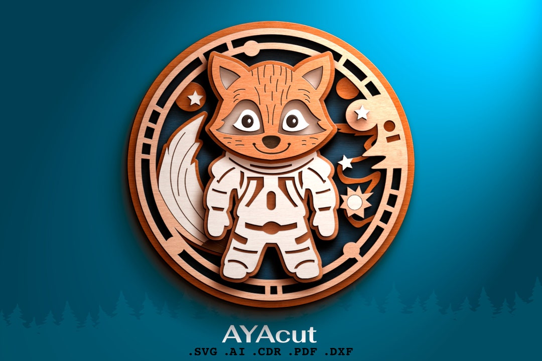 Astronaut Fox SVG. Glowforge File for Laser Cut, Space Animal, Stars, Round Sign, Baby Name ...
