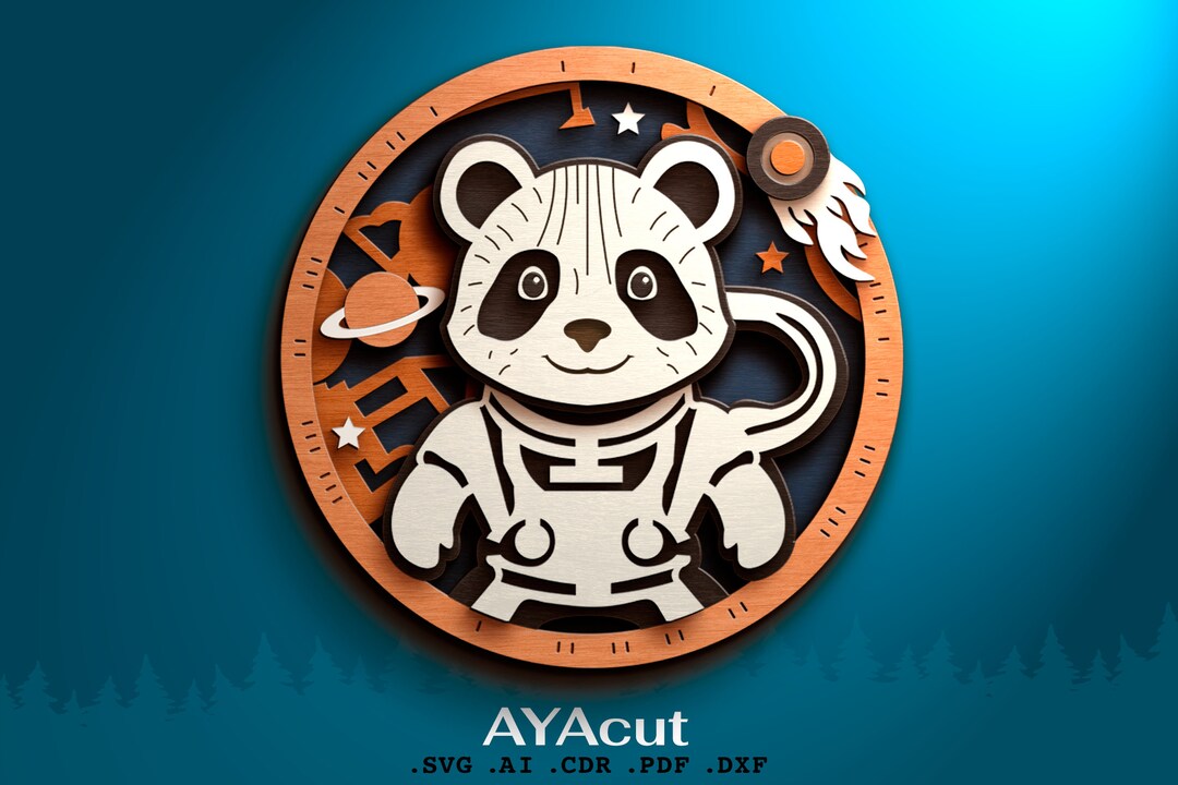 Astronaut Panda SVG. Glowforge File for Laser Cut, Space Animal, Planets, Round Sign Baby Name ...