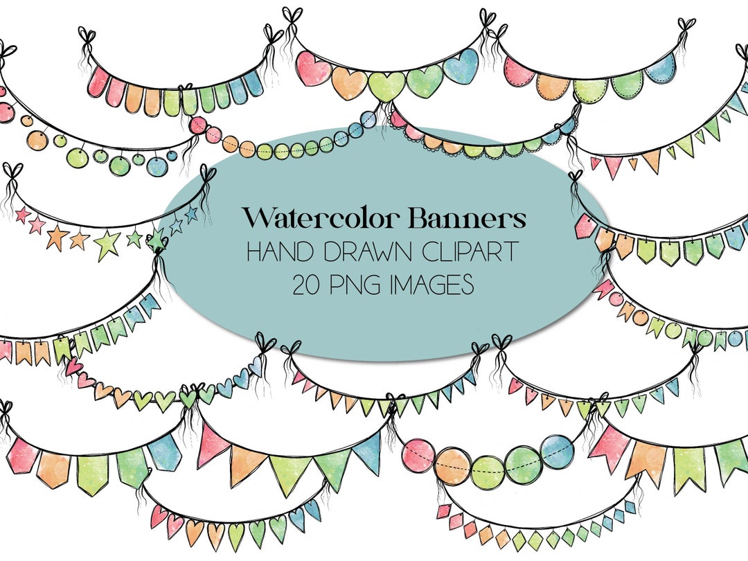 Rainbow Watercolor Banner PNG Clip Art Bundle, Hand Drawn Digital ...